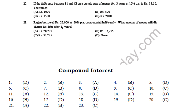CBSE Class 8 Mathematics Comparing Quantities MCQs, Multiple Choice Questions